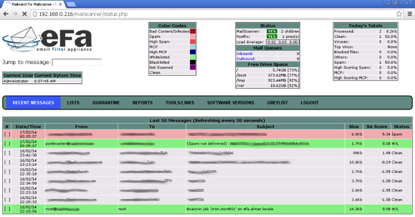 EFA: nice and free spam filter virtual appliance - Virtual To The Core